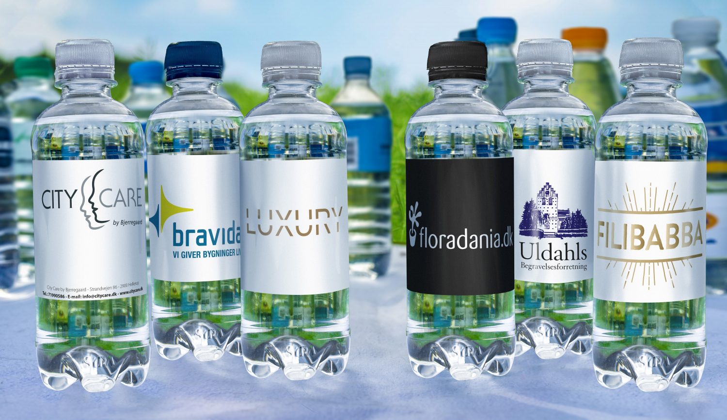 Vand med logo - MINI FLASKE 0.33 L - Med god plads til branding